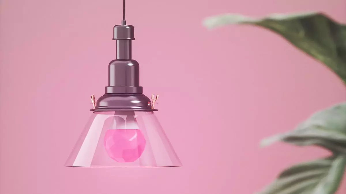 Unha lámpada intelixente rosa nunha lámpada.