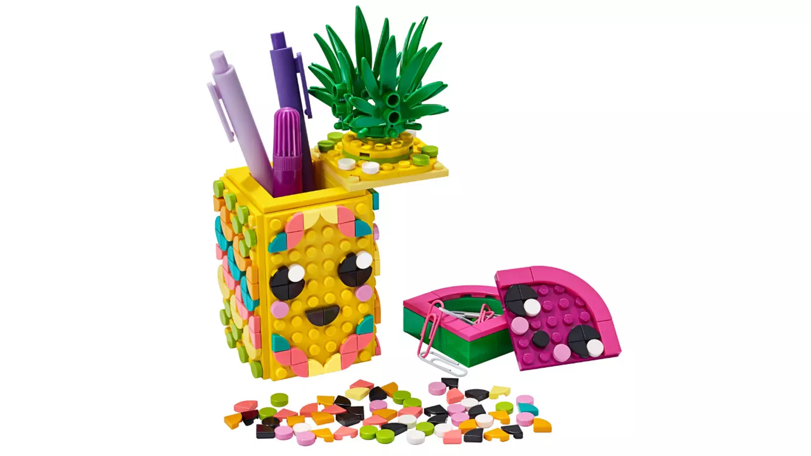 LEGO DOTS 菠萝笔筒 351 件乐高套装，看起来像一个可爱的菠萝