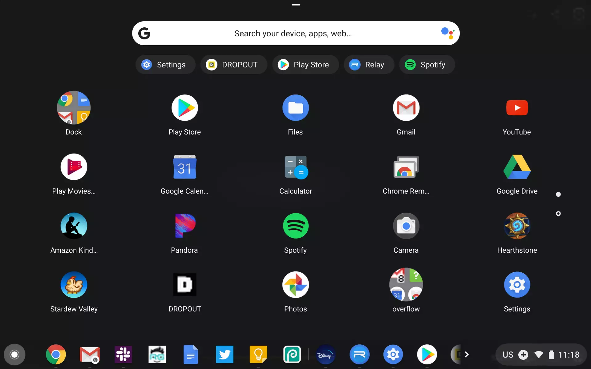 Home screen ng Chromebook Duet tablet