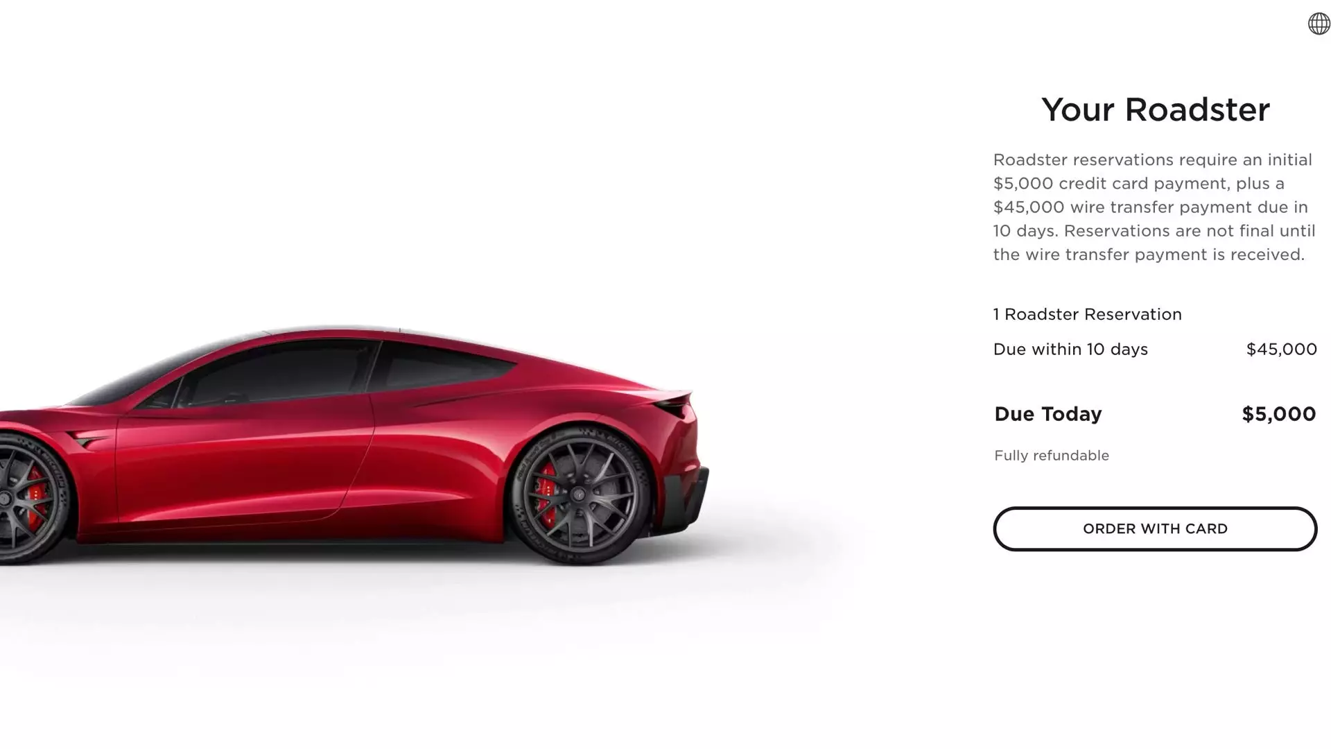 Резервация на Tesla Roadster