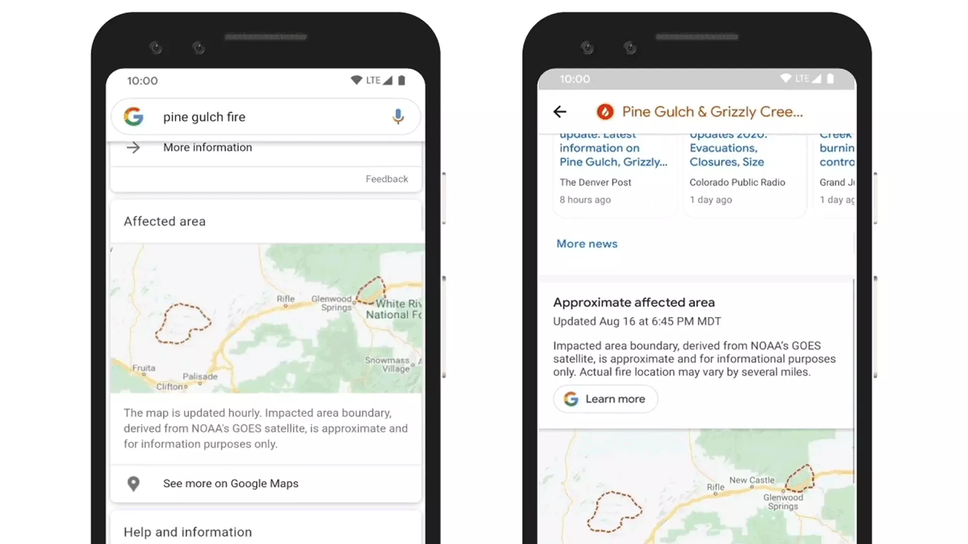 Google नकाशे आणि शोधांमध्ये वाइल्डफायर सीमा जोडते
