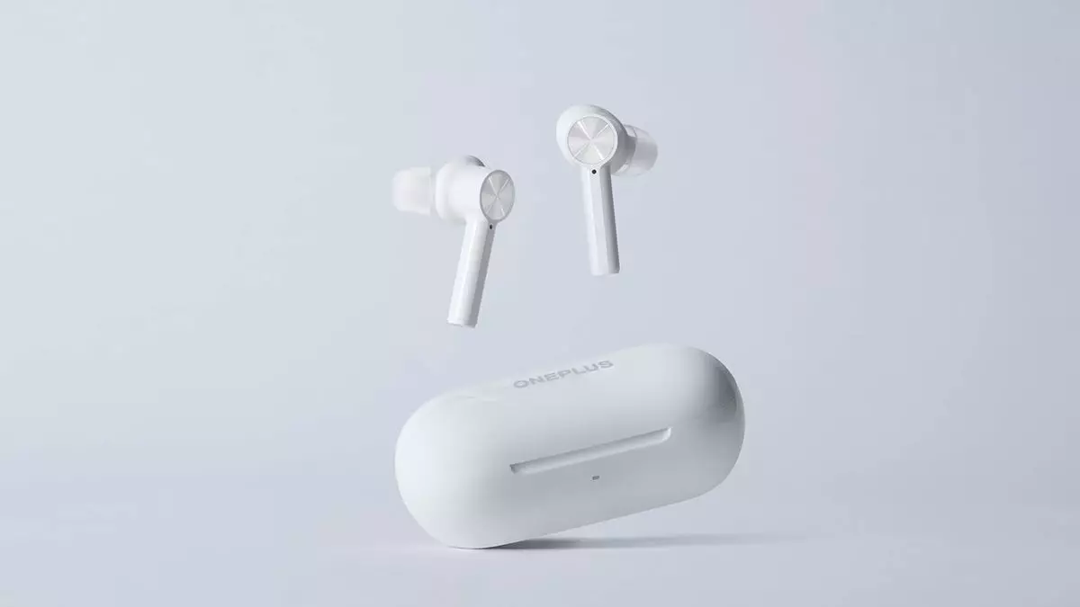 Isang set ng OnePlus Bud Z earbuds sa isang gray na background.