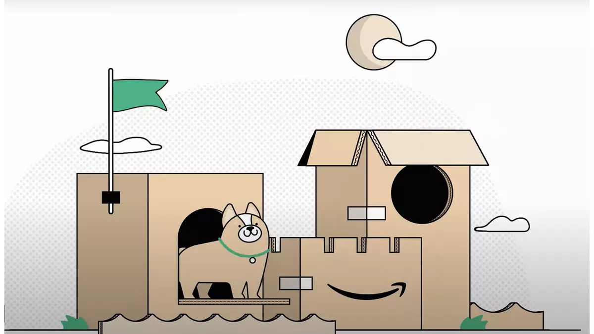 Illustration des boîtes écologiques d'Amazon transformées en fort pour chats