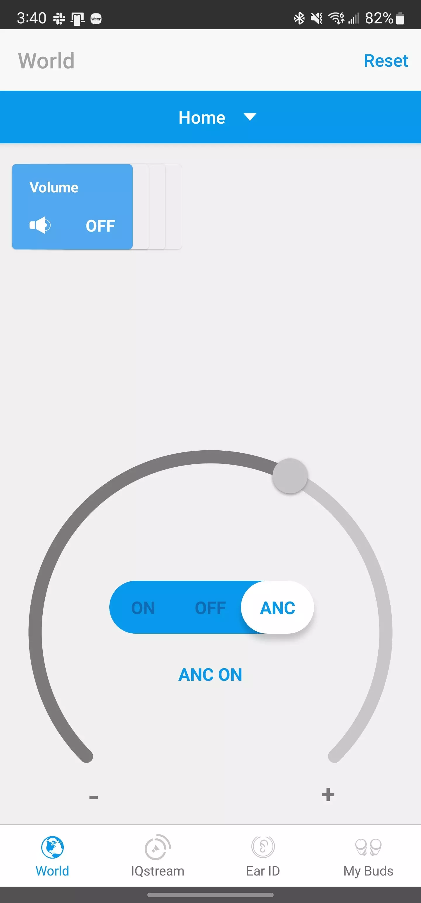 une image de l'application Nuheara avec ANC activé
