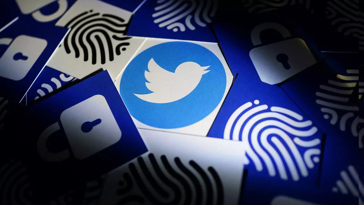 Логотип Twitter, замки и значки отпечатков пальцев