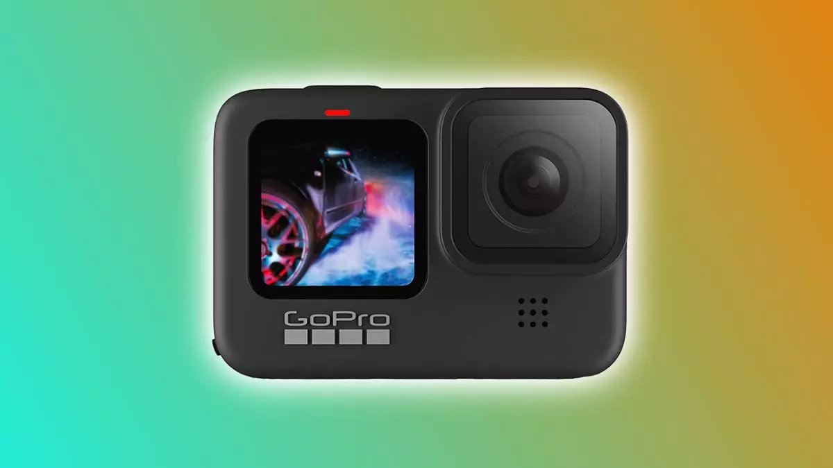 GoPro HERO9 ڪارو هڪ گھڻن رنگن جي پس منظر تي