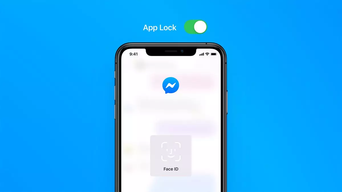 Una aplicació de missatgeria de Facebook borrosa amb el bloqueig d'aplicacions activat.