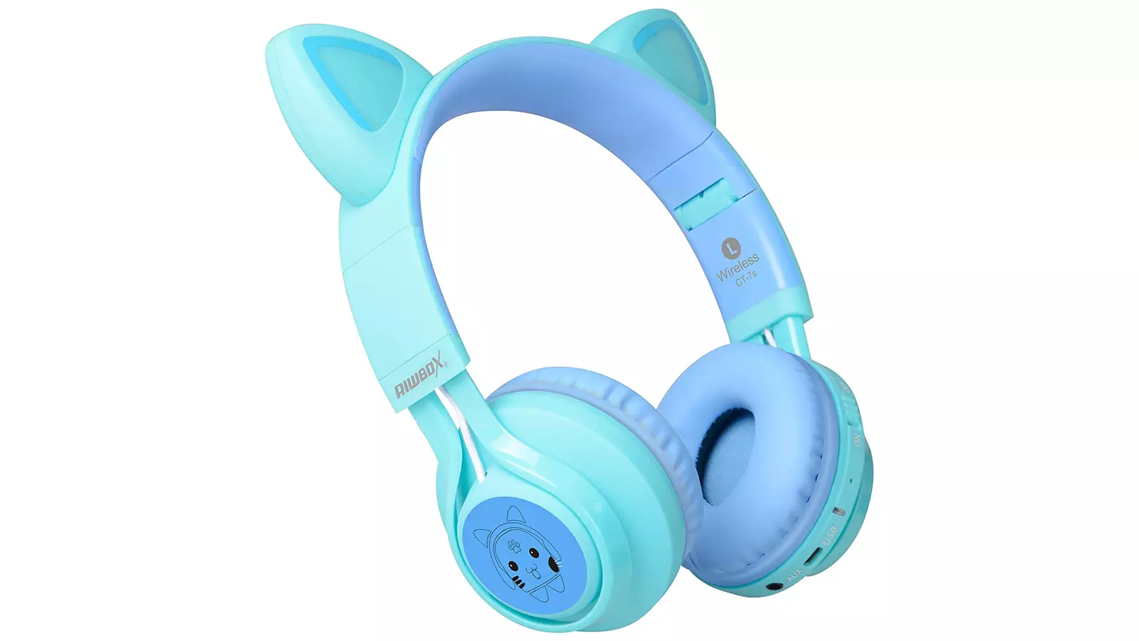 Riwbox kids headphones na may LED cat ears