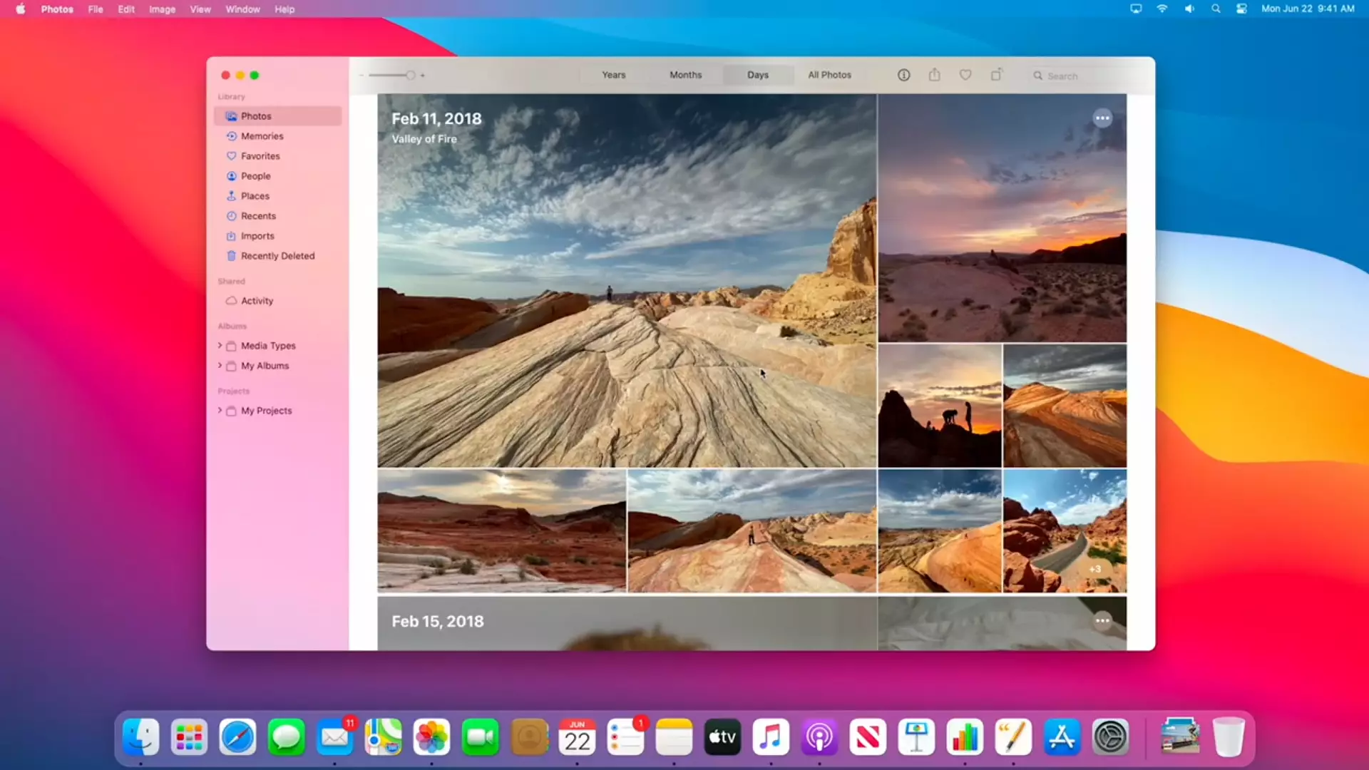 gambar desktop Mac sing nganggo macOS 11 Big Sur