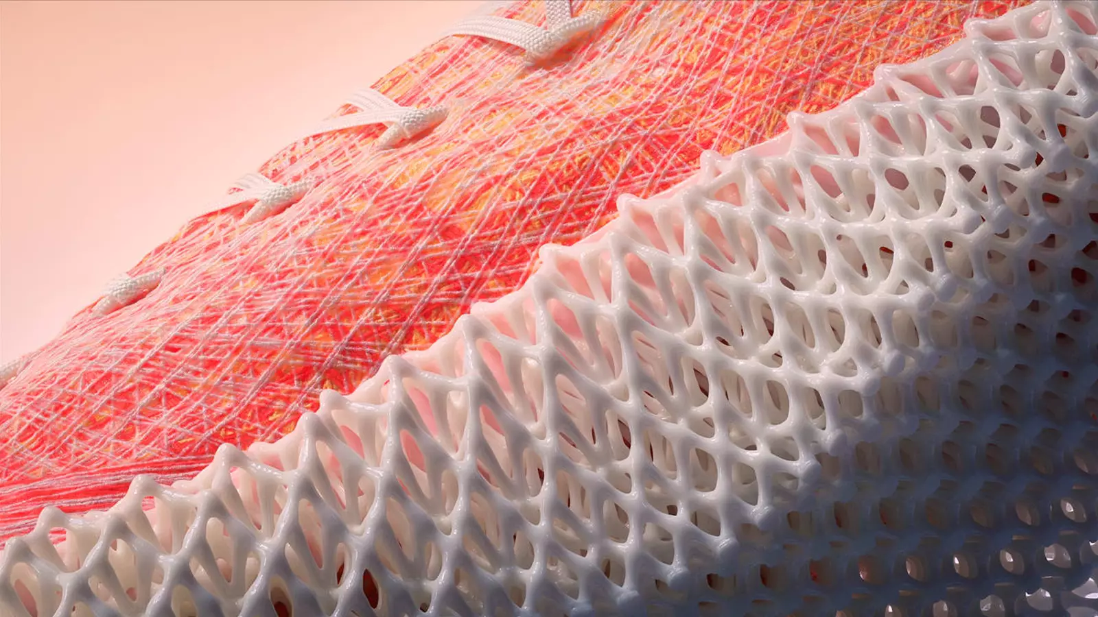 Closeup o Adidas' Futurecraft.Strung prototeip esgidiau rhedeg