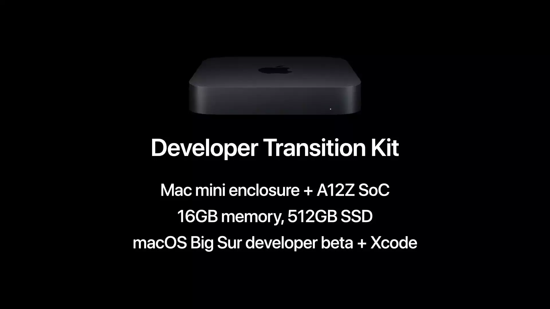 Apple's Developer Transition Kit და აღწერილობითი ტექსტი.