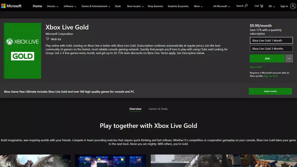 Xbox Live వెబ్సైట్ యొక్క చిత్రం