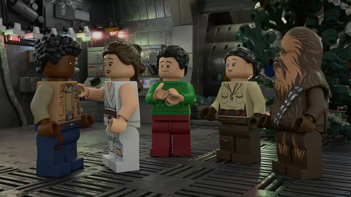 Rey, Finn, Poe, Rose, at Chewbacca sa LEGO form sa pag-uusap.