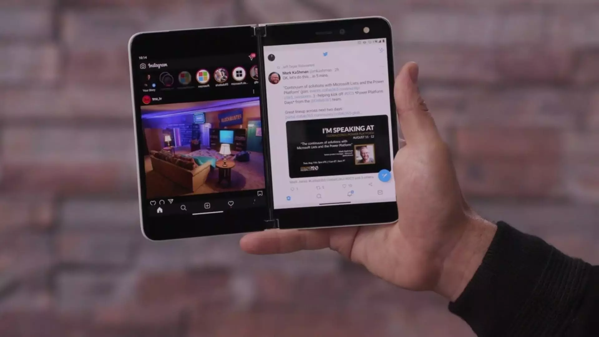 Instagram и Twitter един до друг на Surface Duo
