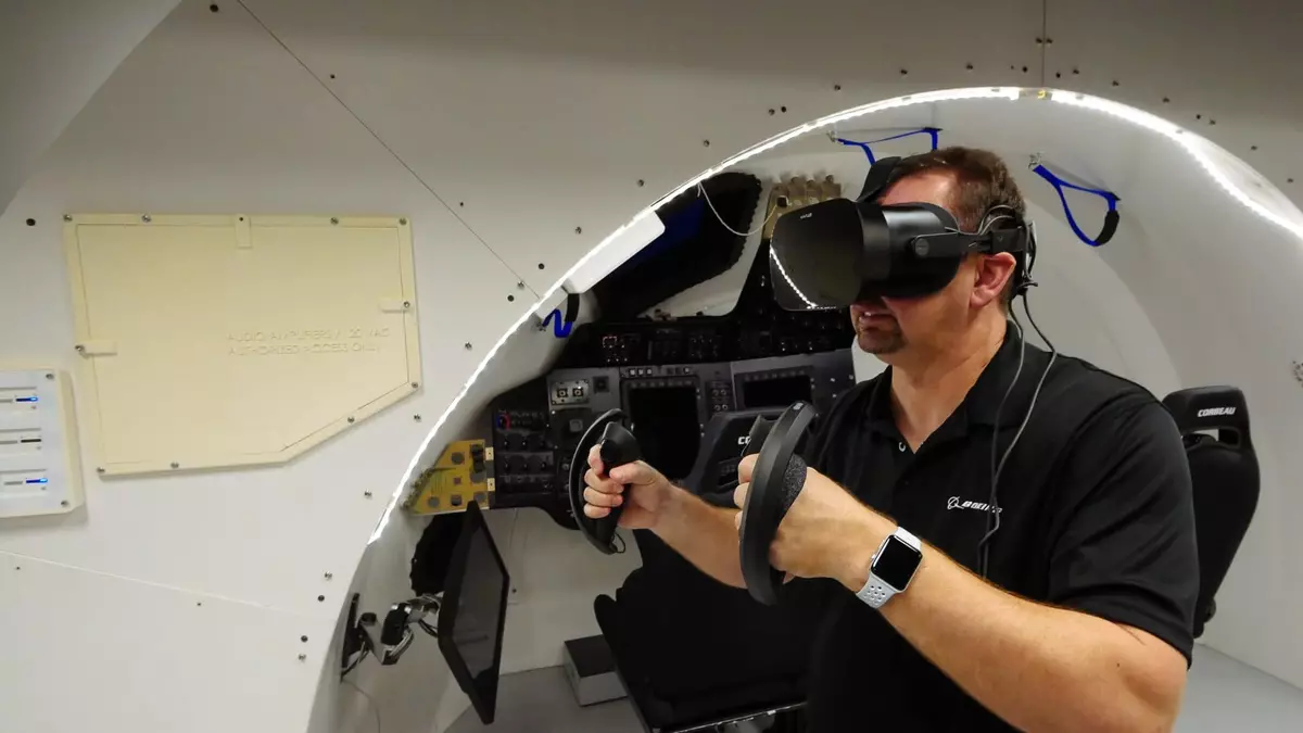 ಬಾಹ್ಯಾಕಾಶ ಪ್ರಯಾಣಕ್ಕಾಗಿ ತರಬೇತಿ ನೀಡಲು ವರ್ಜೋ VR-2 ಹೆಡ್ಸೆಟ್ ಅನ್ನು ಬಳಸುವ ವ್ಯಕ್ತಿಯ ಫೋಟೋ.