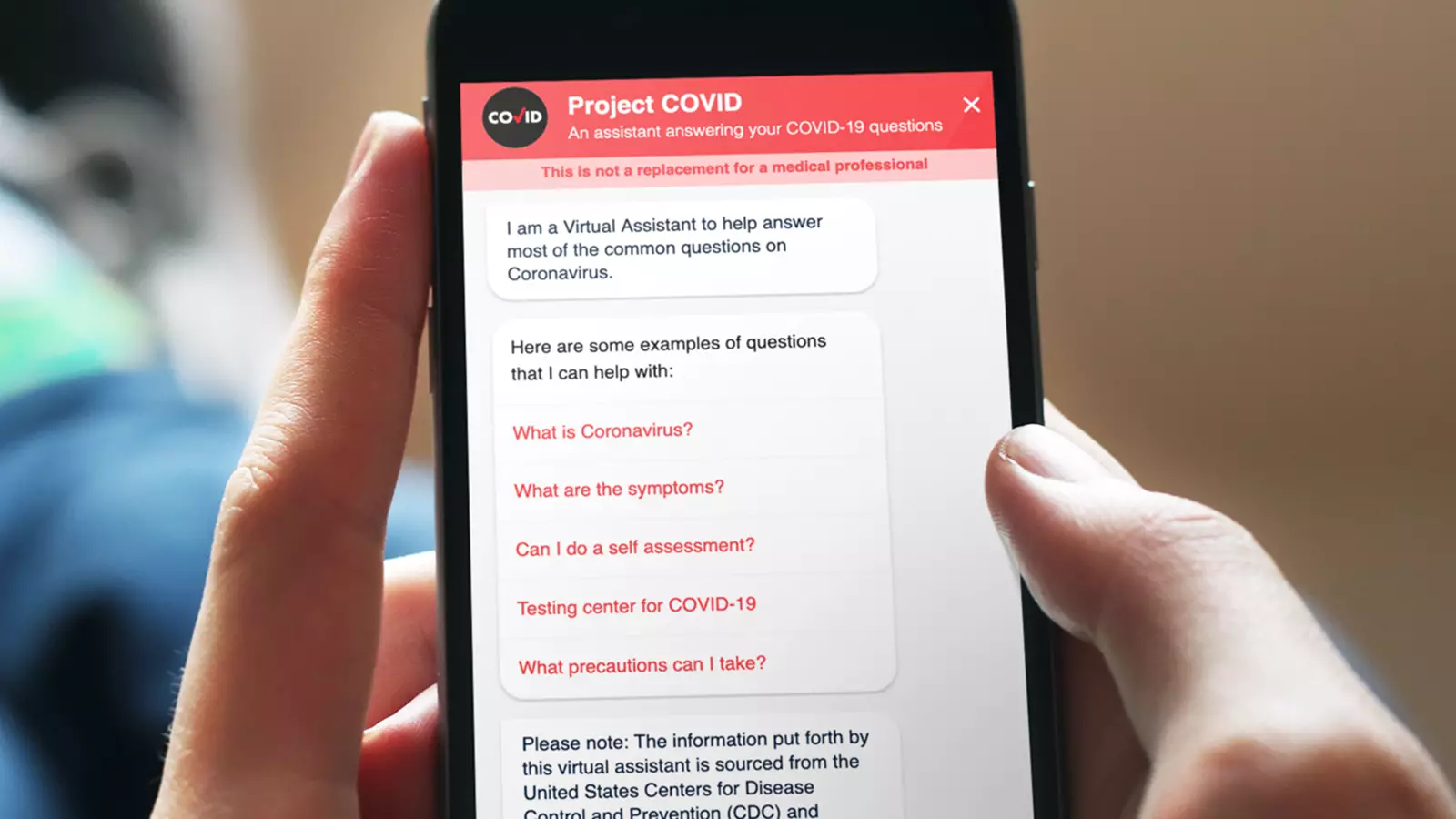 Проектът COVID е образователен изкуствен интелект С отговори за коронавирус