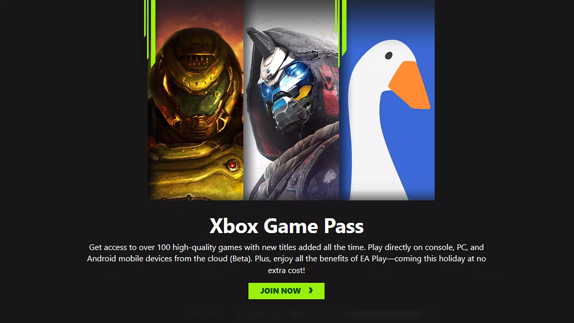 një imazh i faqes së internetit Xbox Game Pass.