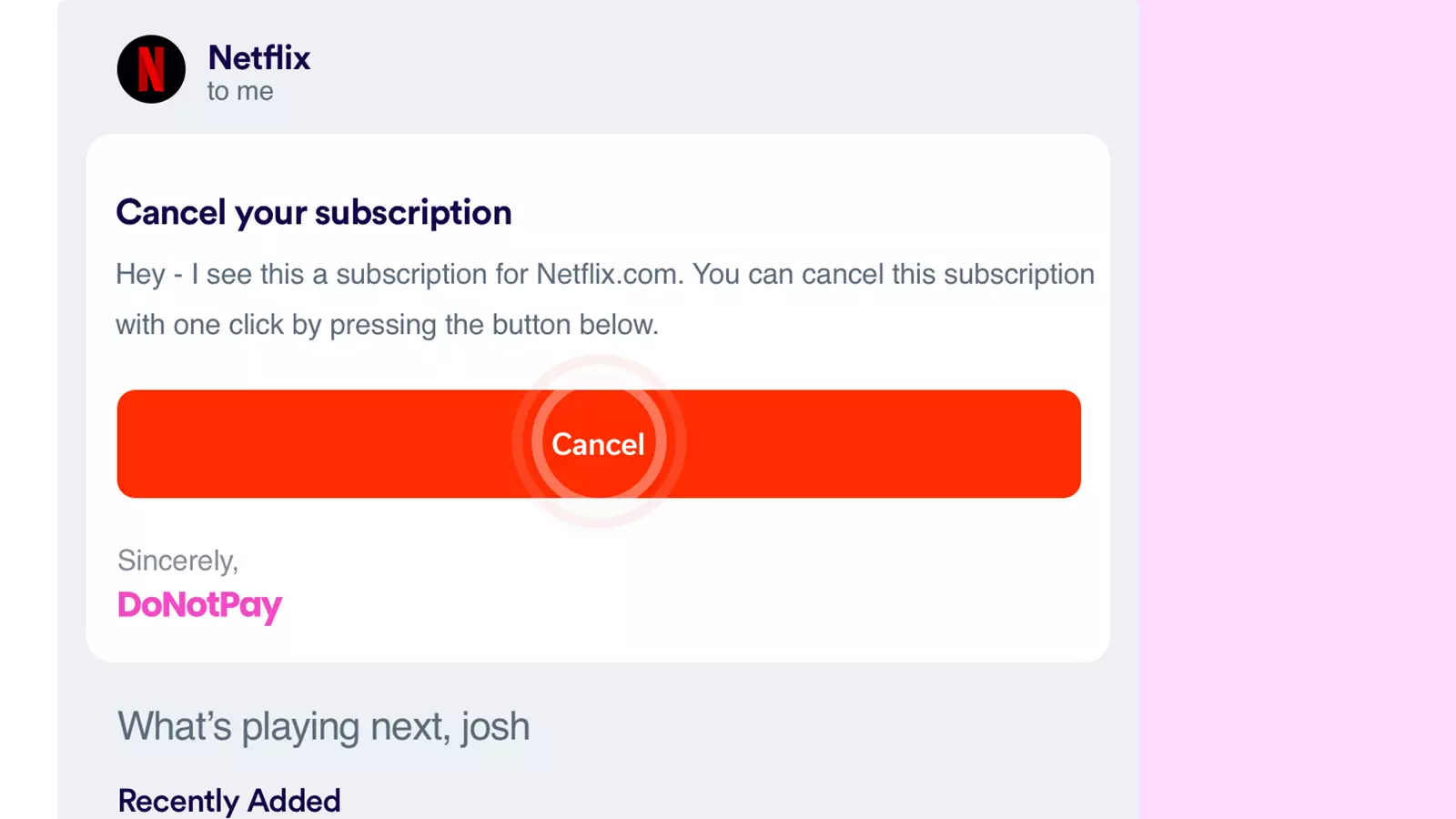 Unha oferta para cancelar unha subscrición a Netflix.