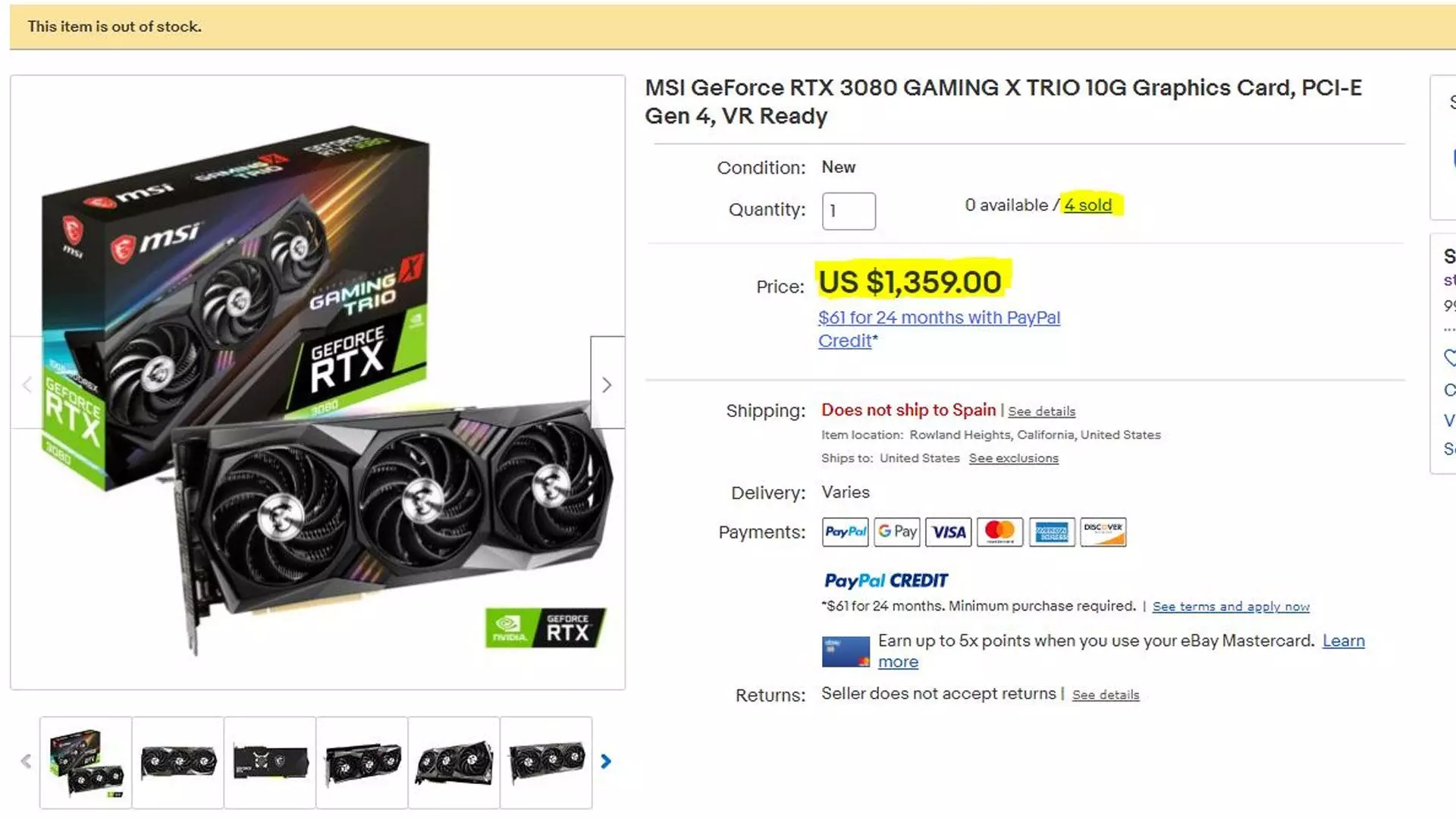 eBay에서 MSI 자회사 "Scalped" RTX 3080 GPU, 환불 제공