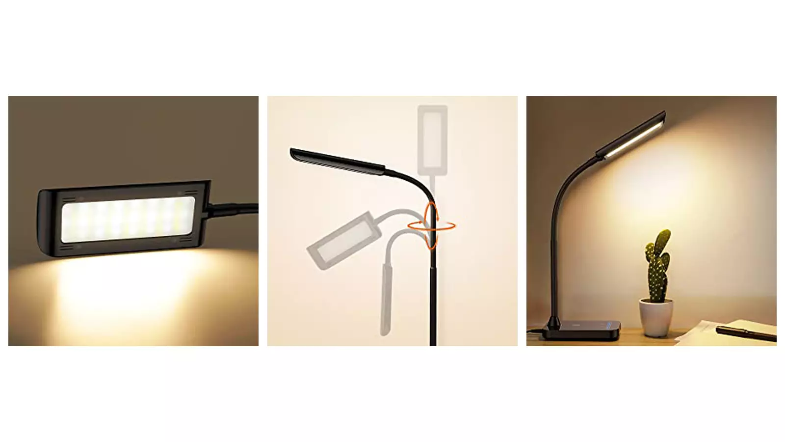 Elastyczna lampa LED TaoTronics pod różnymi kątami