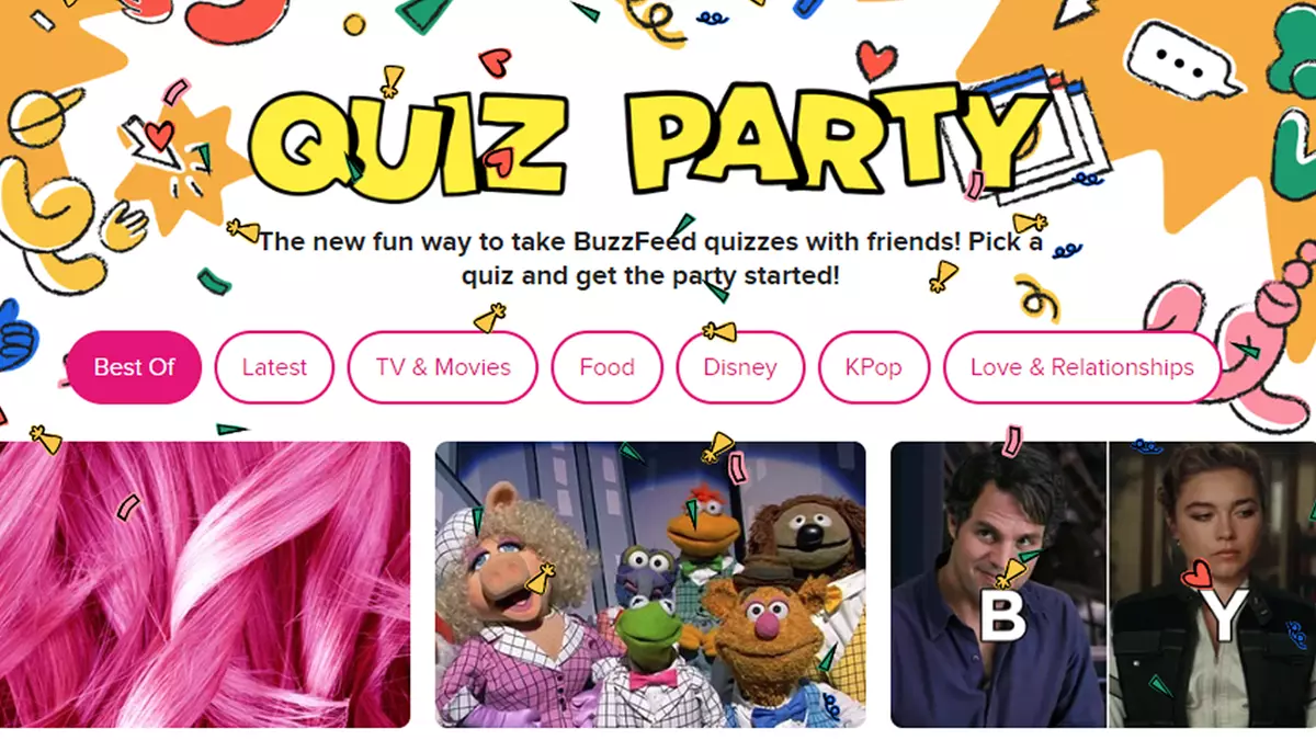 BuzzFeed Quiz Party sahifasining tasviri.