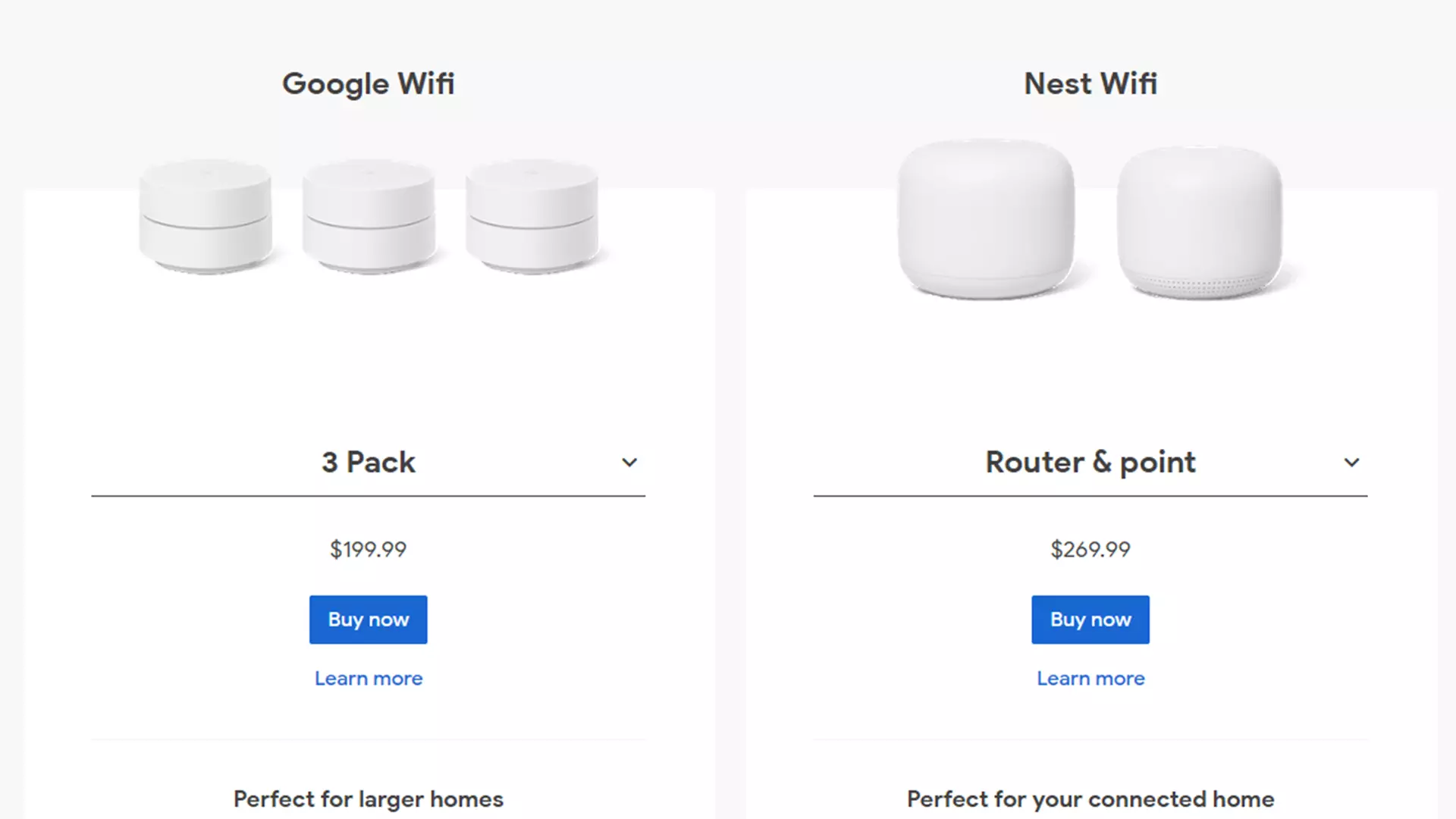 Srovnání mezi Google Wi-Fi a dražším Nest Wi-Fi.