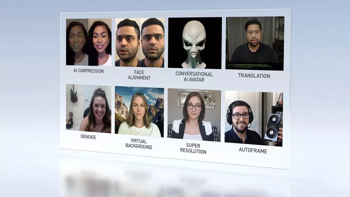 वीडियो कॉल करने वालों का एक समूह, जिसमें एक डिजिटल एलियन भी शामिल है।