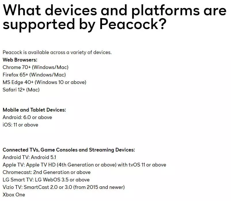 Peacock TV च्या समर्थित अॅप प्लॅटफॉर्मची प्रतिमा