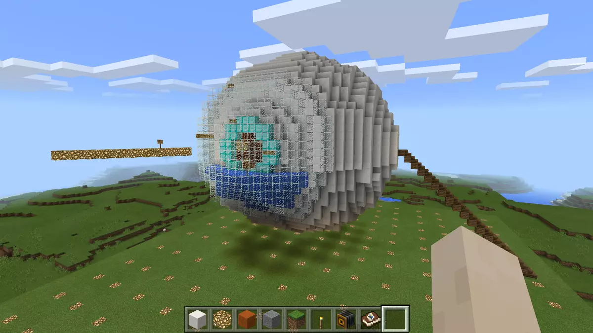 Hiji struktur resembling panon manusa, diwangun dina Minecraft.
