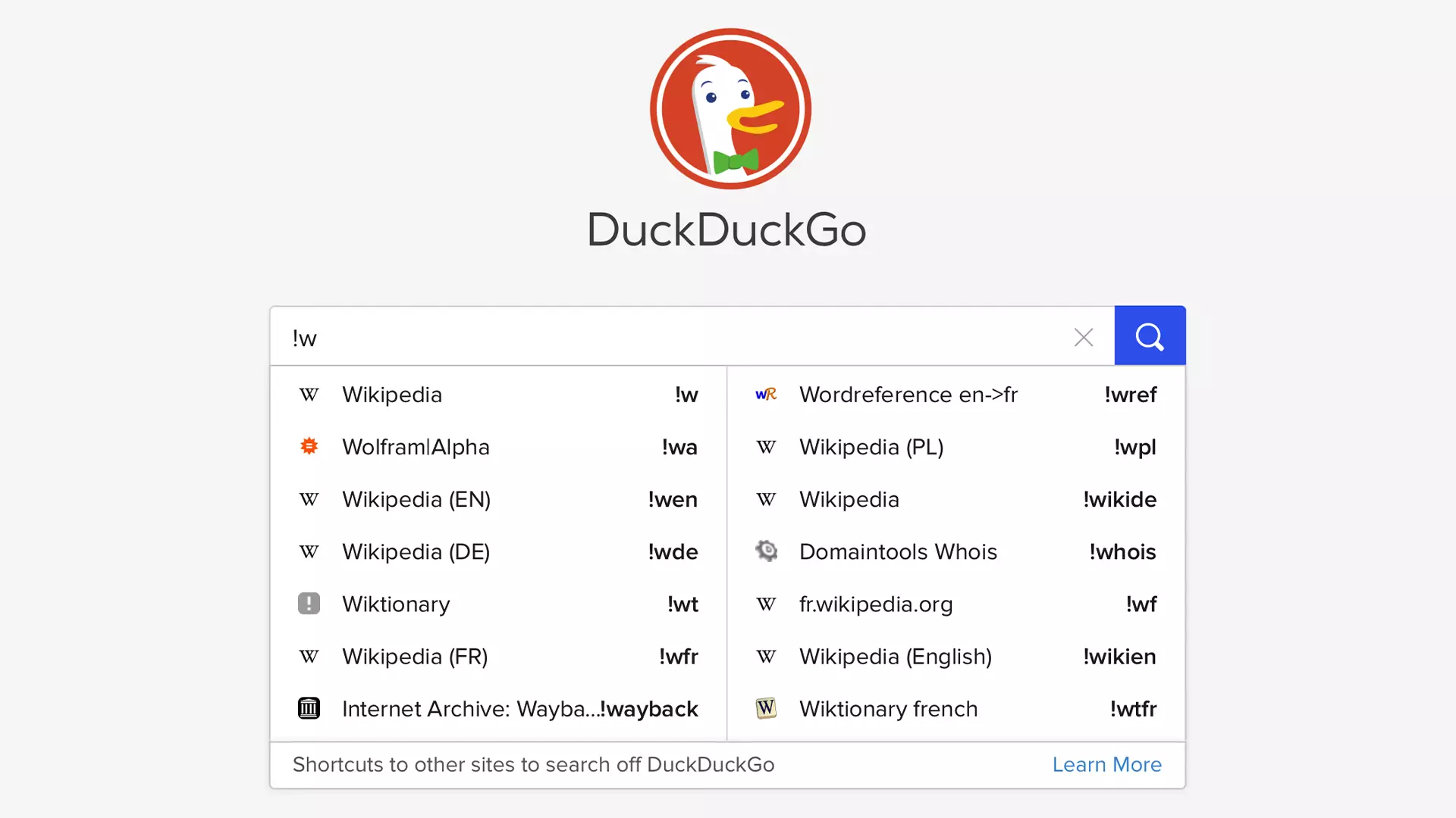 εικόνα της αρχικής σελίδας DuckDuckGo