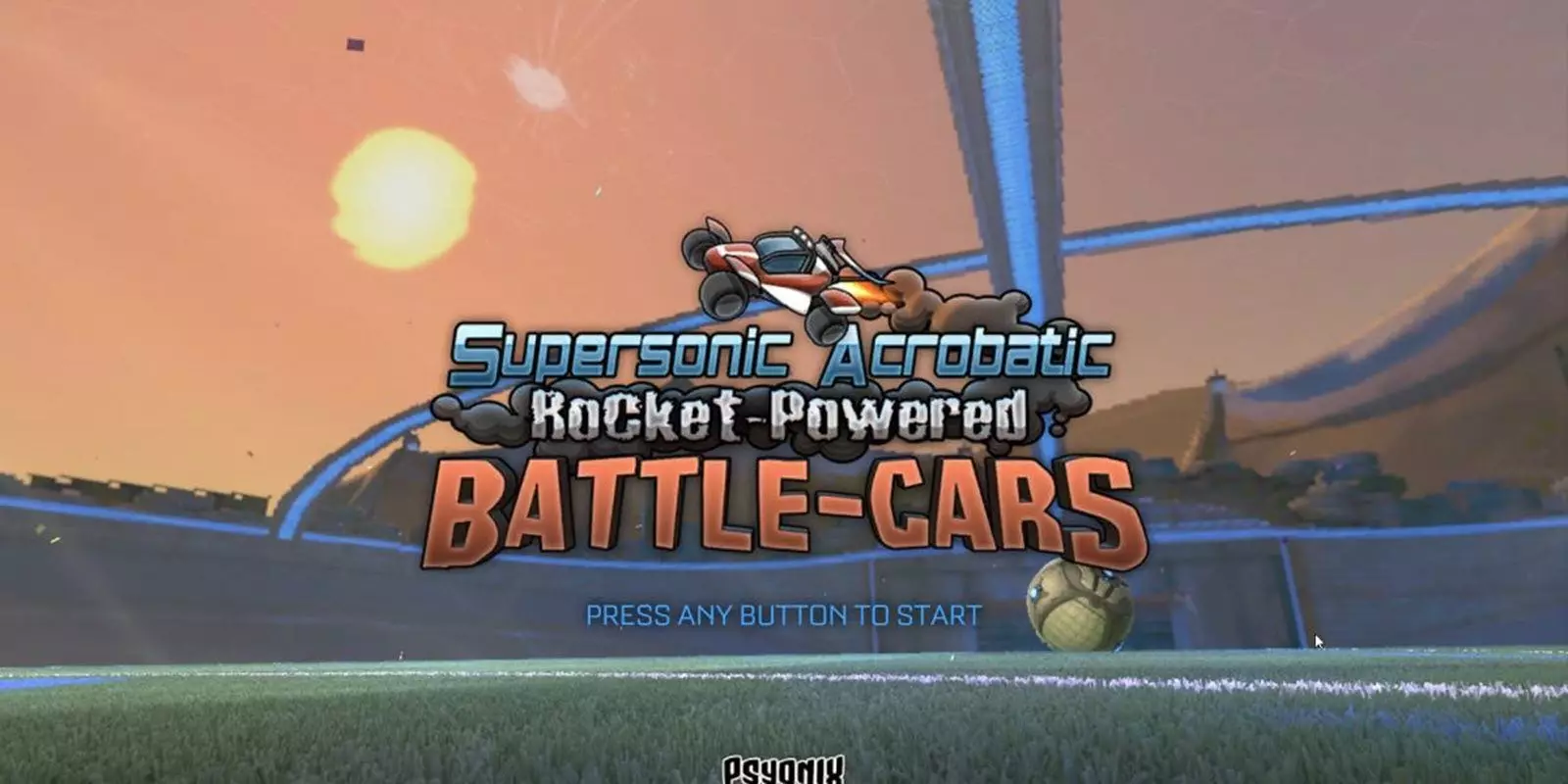 A pantalla de título de Supersonic Acrobatic Rocket-Powered Battle-Cars.