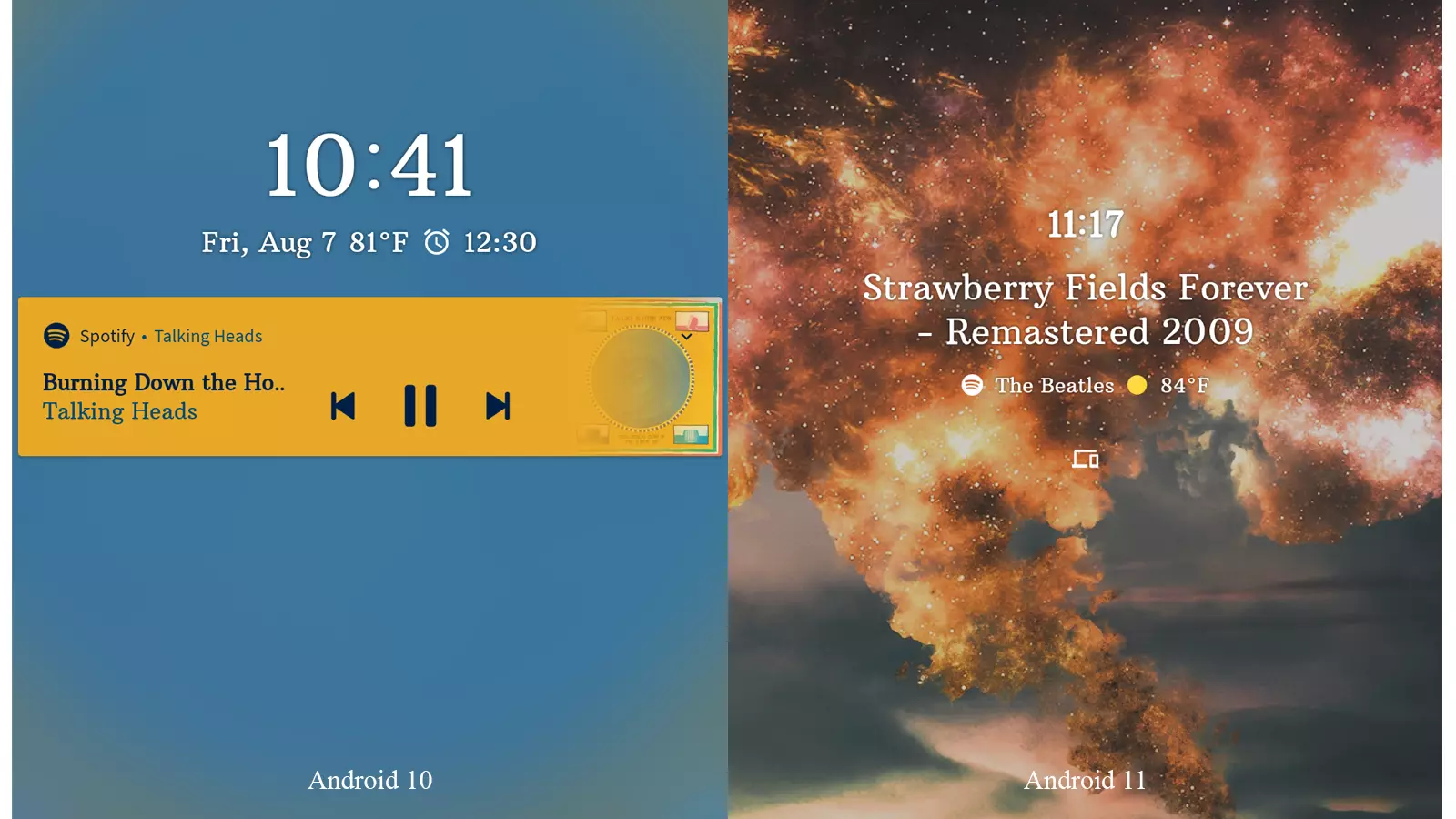 Bédana dina karya seni albeum (sareng kakuranganana) dina Android 10 sisi-demi-sisi sareng Android 11