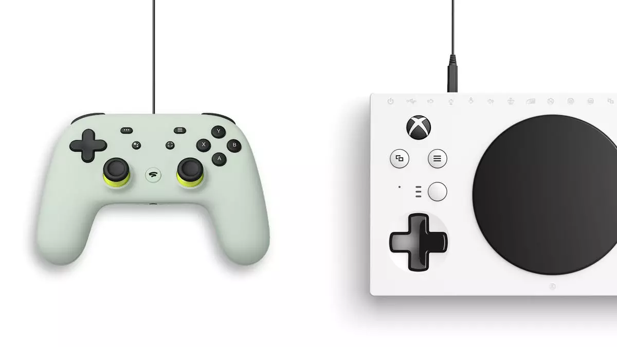 Stadia kontroller ja Xboxi adaptiivne kontroller