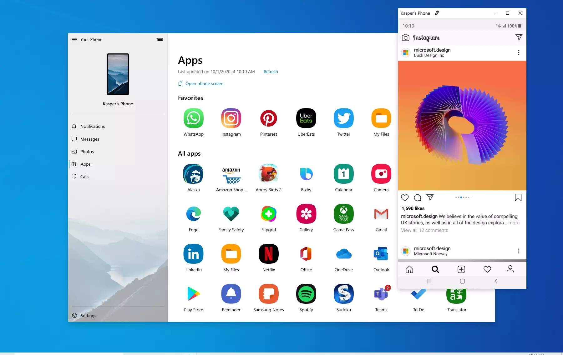 Стартирайте приложения за Android на вашия компютър с Windows с Galaxy устройство и приложението „Вашият телефон“.
