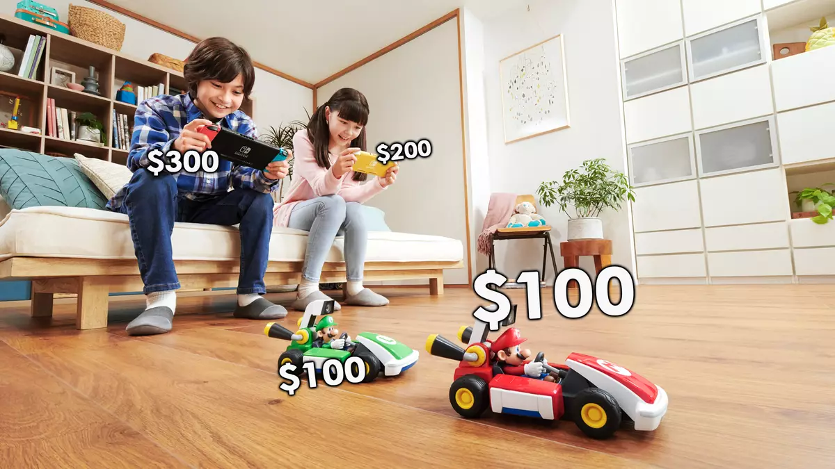 Deti sa hrajú s RC autíčkami „Mario Kart Live: Home Circuit“.