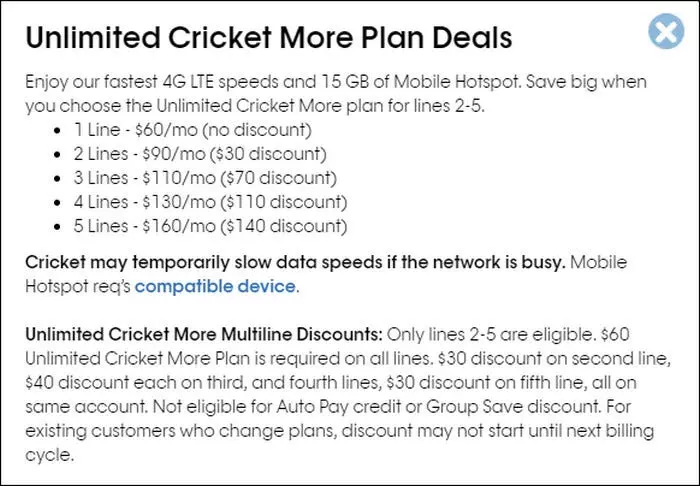 Cricket Unlimited More Plan