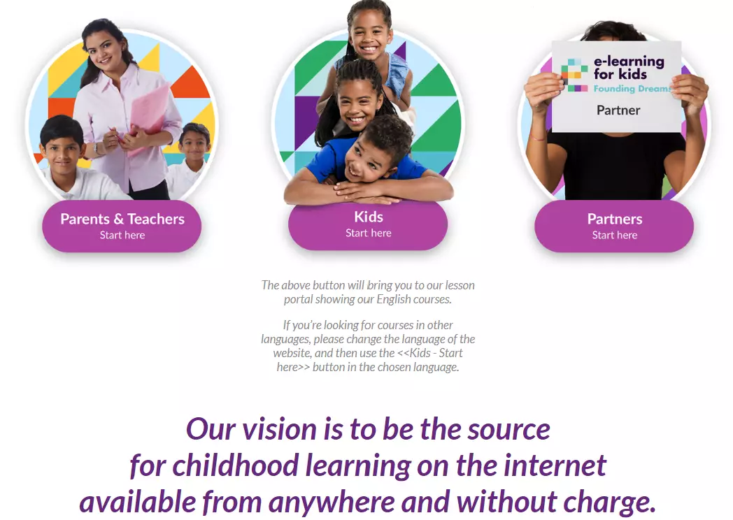 Faqja kryesore e mësimit elektronik për fëmijë