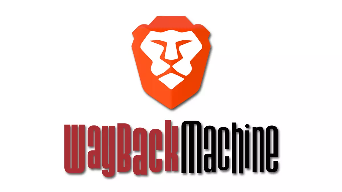 Ilustracija logotipa Brave i Wayback Machine.