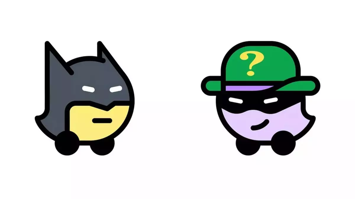 蝙蝠俠和謎語人裝扮成 Waze 圖標