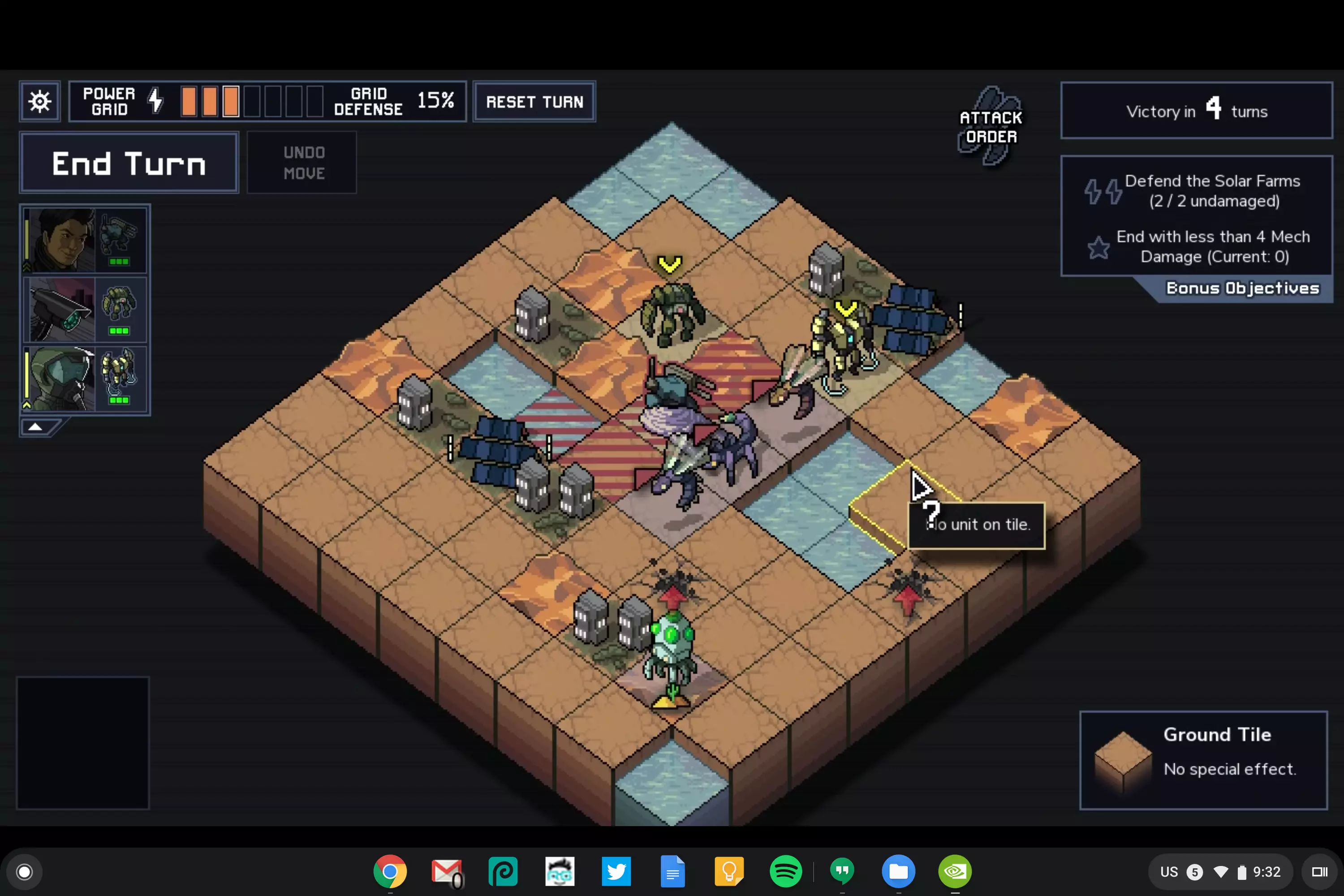 Into The Breach, fonctionnant sur Chrome OS via l'application Android GeForce NOW.
