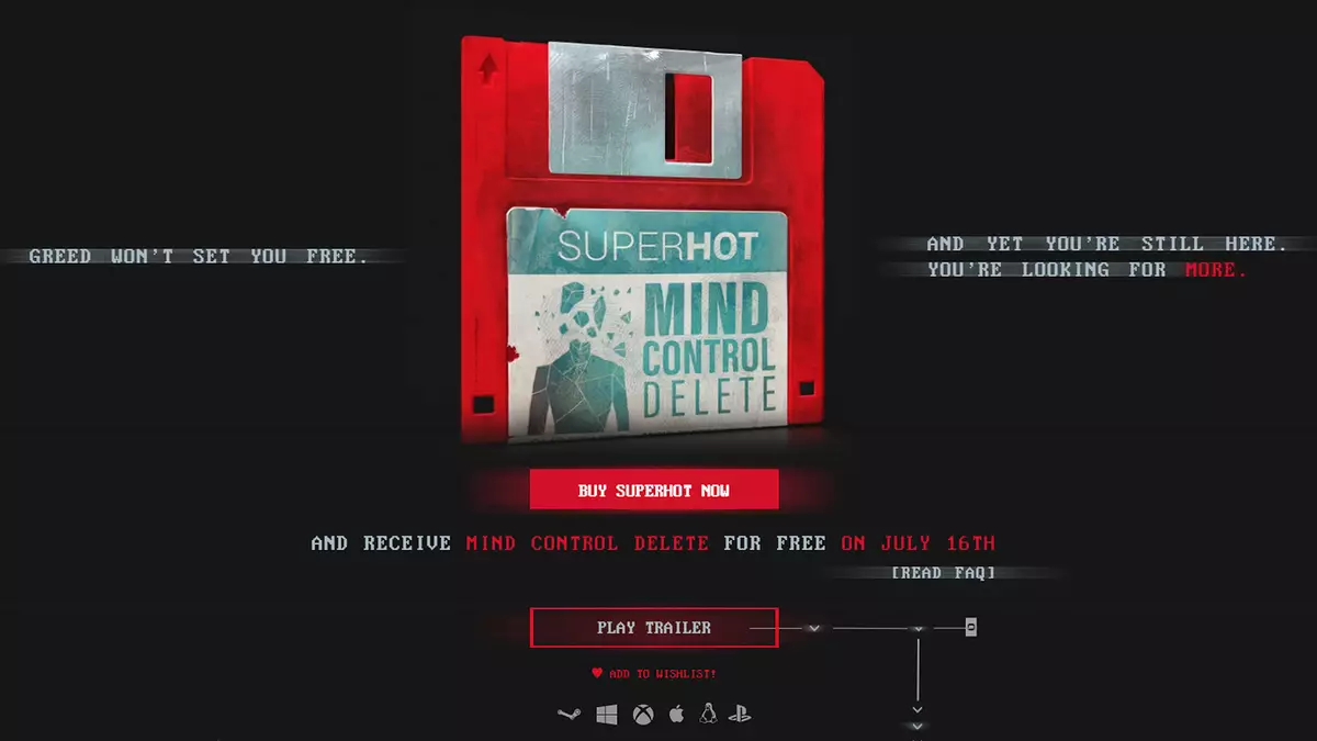 una imagen del sitio web de Superhot.