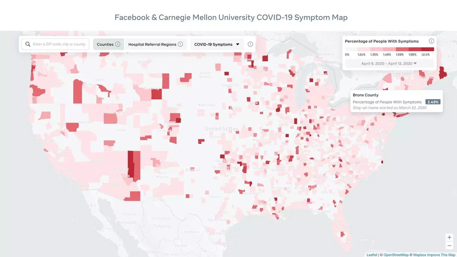 Facebook je predstavio kartu COVID-19 koja prati simptome po županijama