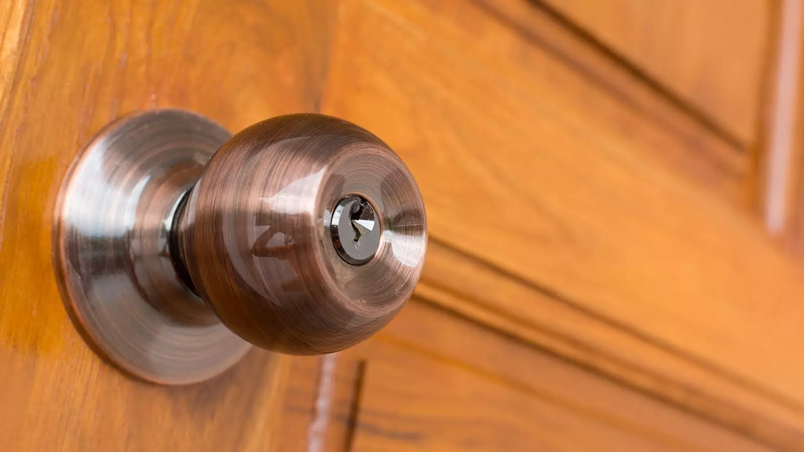 Žalvarinė durų rankena ant medinių durų.