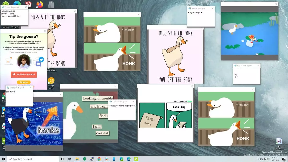 Isang desktop na puno ng mga bintana na puno ng likhang sining ng Goose