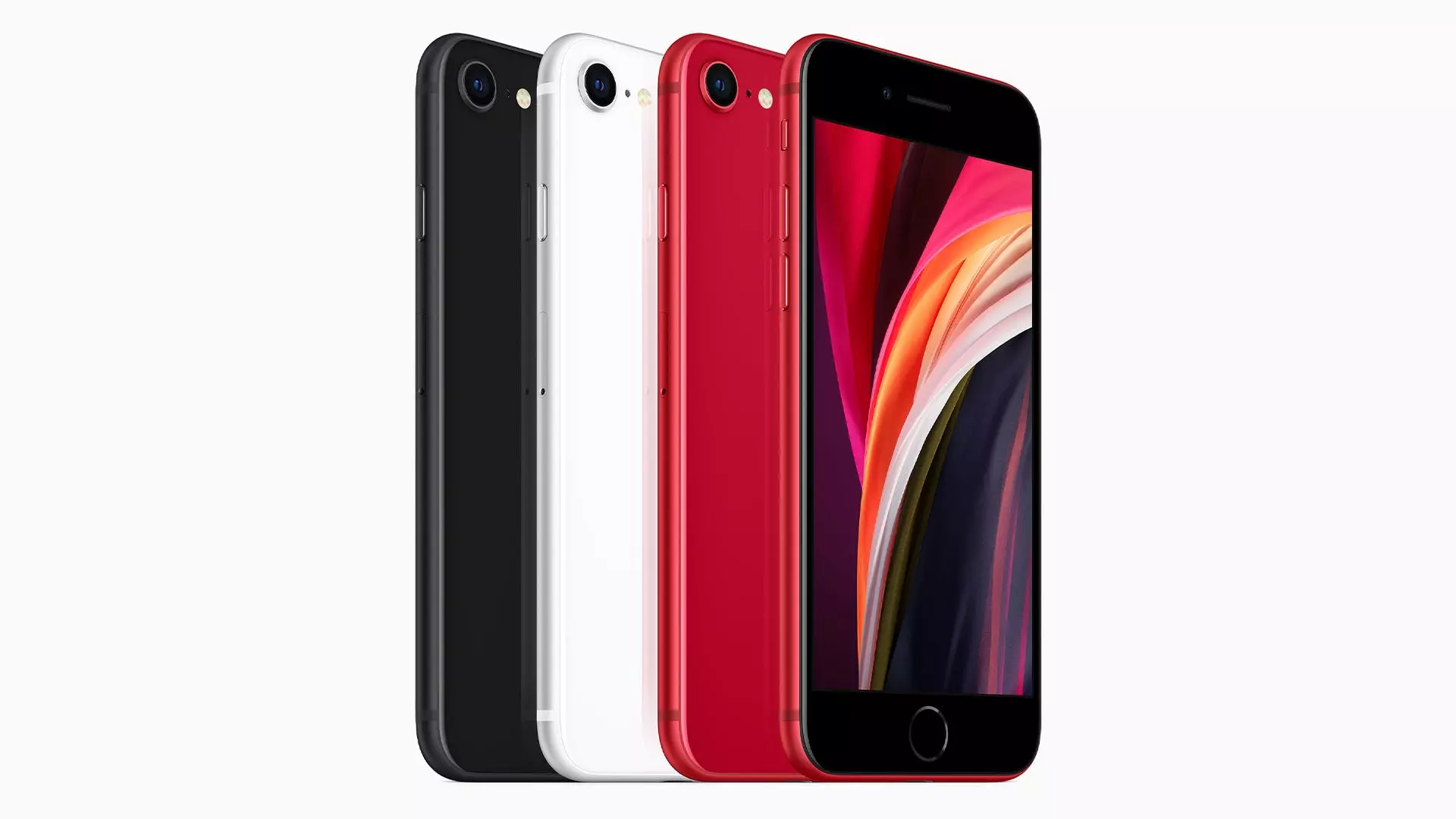 iPhone SE باللون الأحمر والأسود والأبيض.