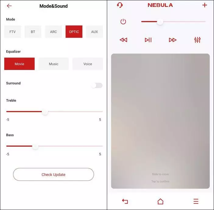 imaxe de ambas as pantallas da aplicación Nebula connect