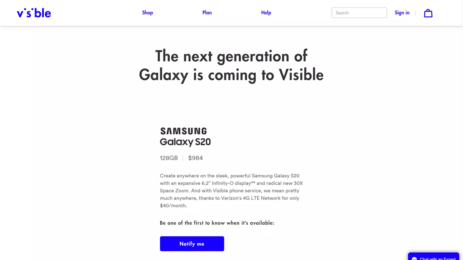 Видимая страница предварительного заказа Galaxy S20