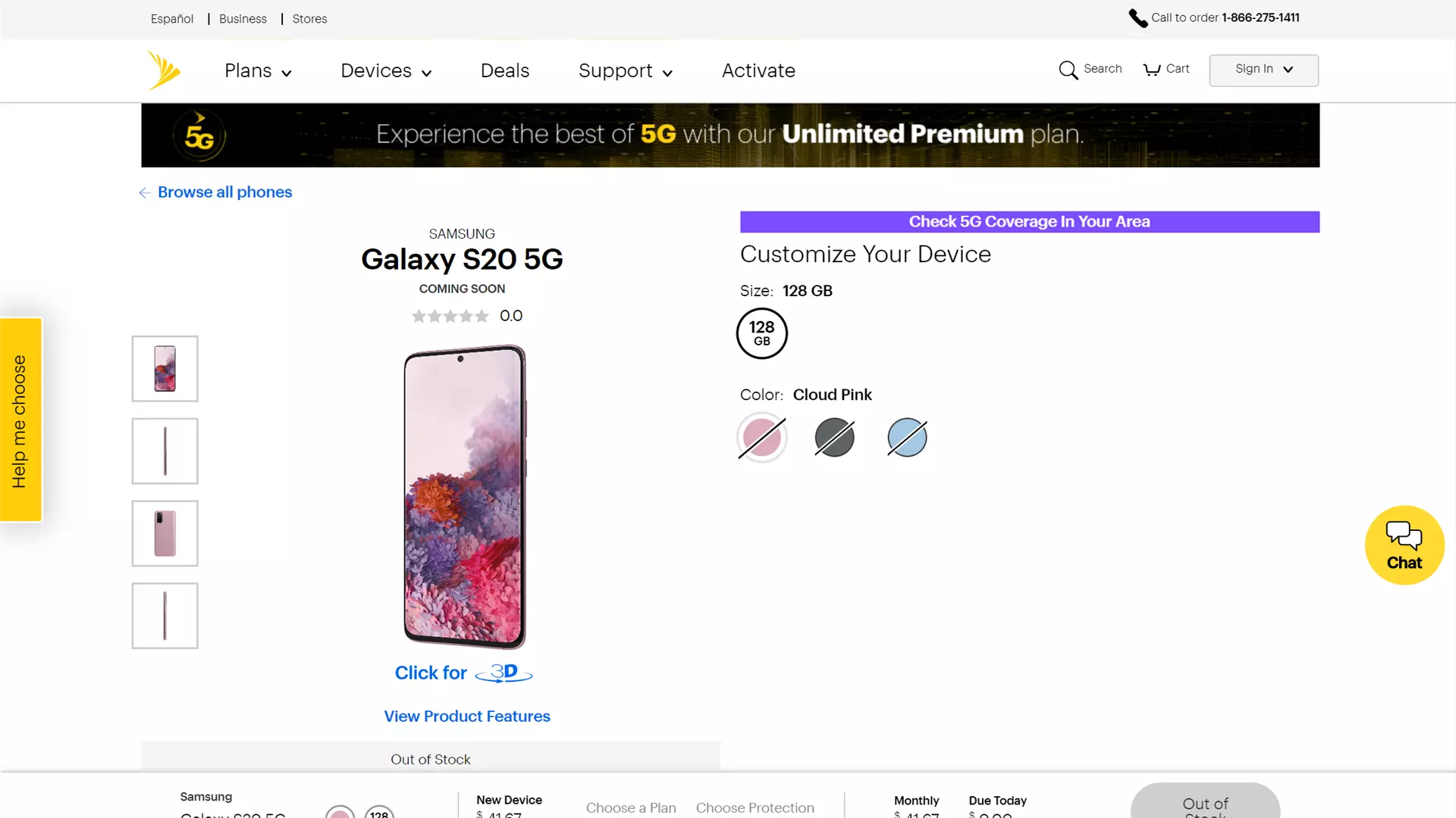 Sprint Galaxy S20 Preorder Page