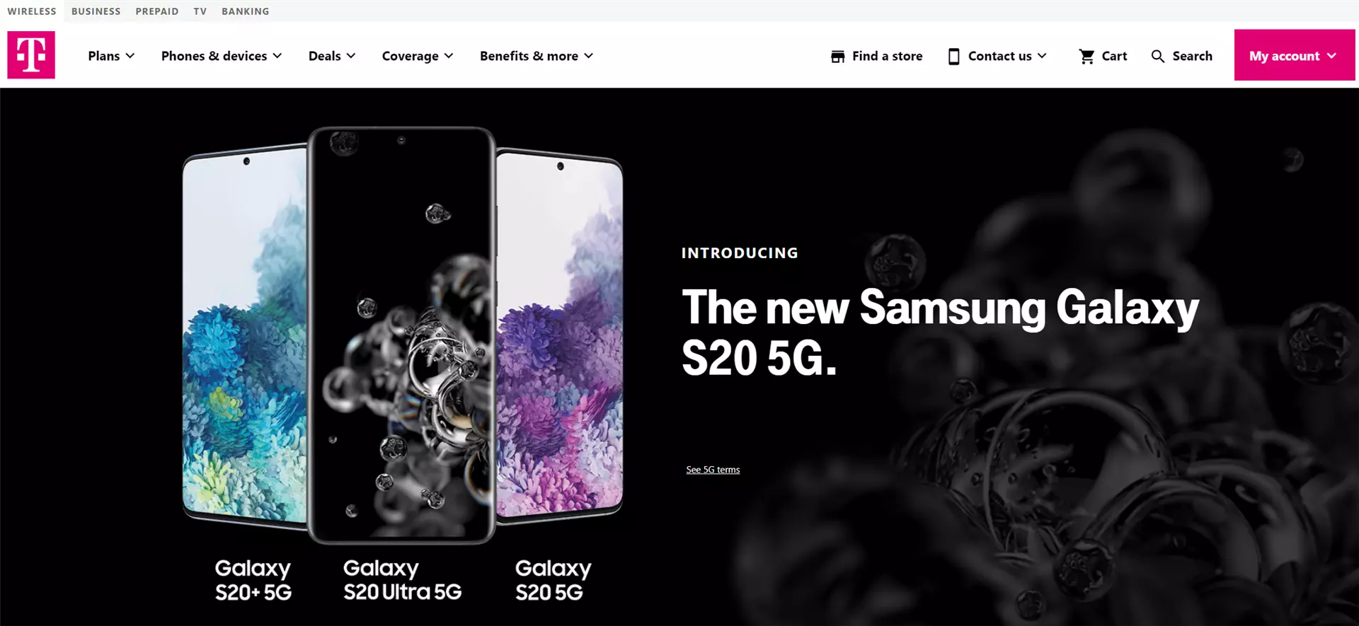 T-Mobile Galaxy S20 Preorder Page