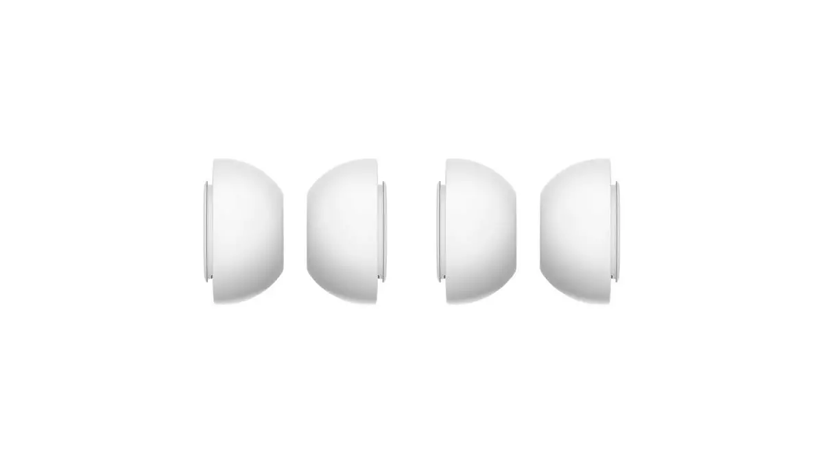 Um conjunto de pontas auriculares brancas AirPods Pro